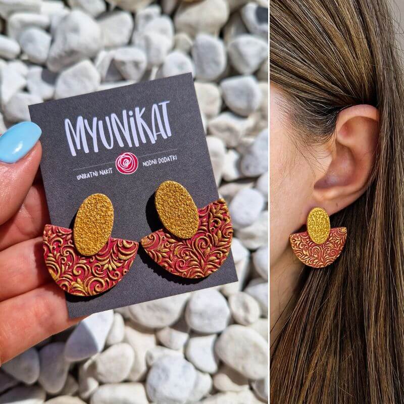 Unikatni uhani | malina-zlata, Unikatni nakit Myunikat