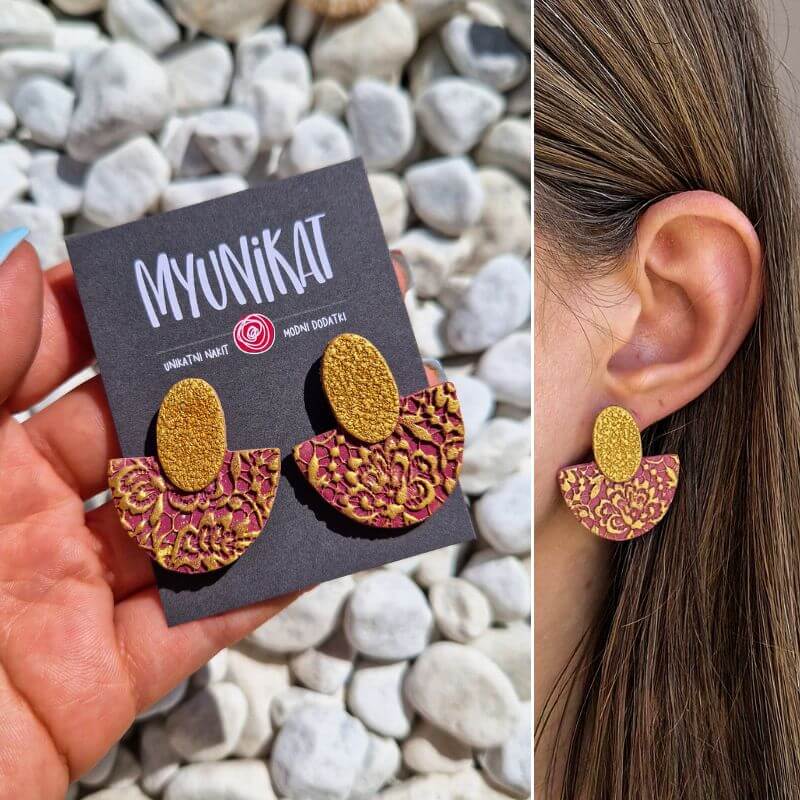 Unikatni uhani | malina-zlata, Unikatni nakit Myunikat