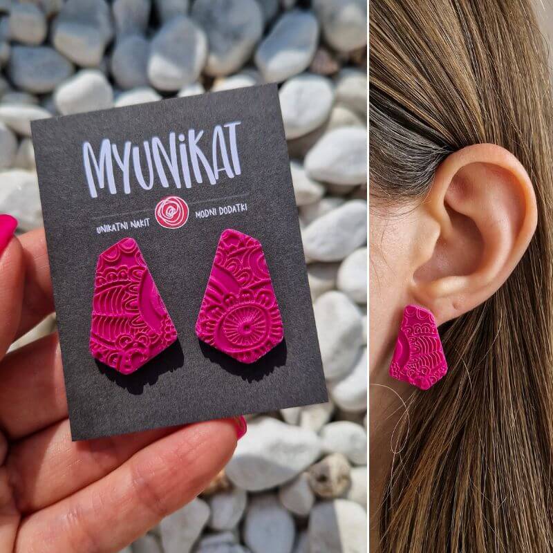 GEOMETRIC uhani | fuksija, Unikatni nakit Myunikat